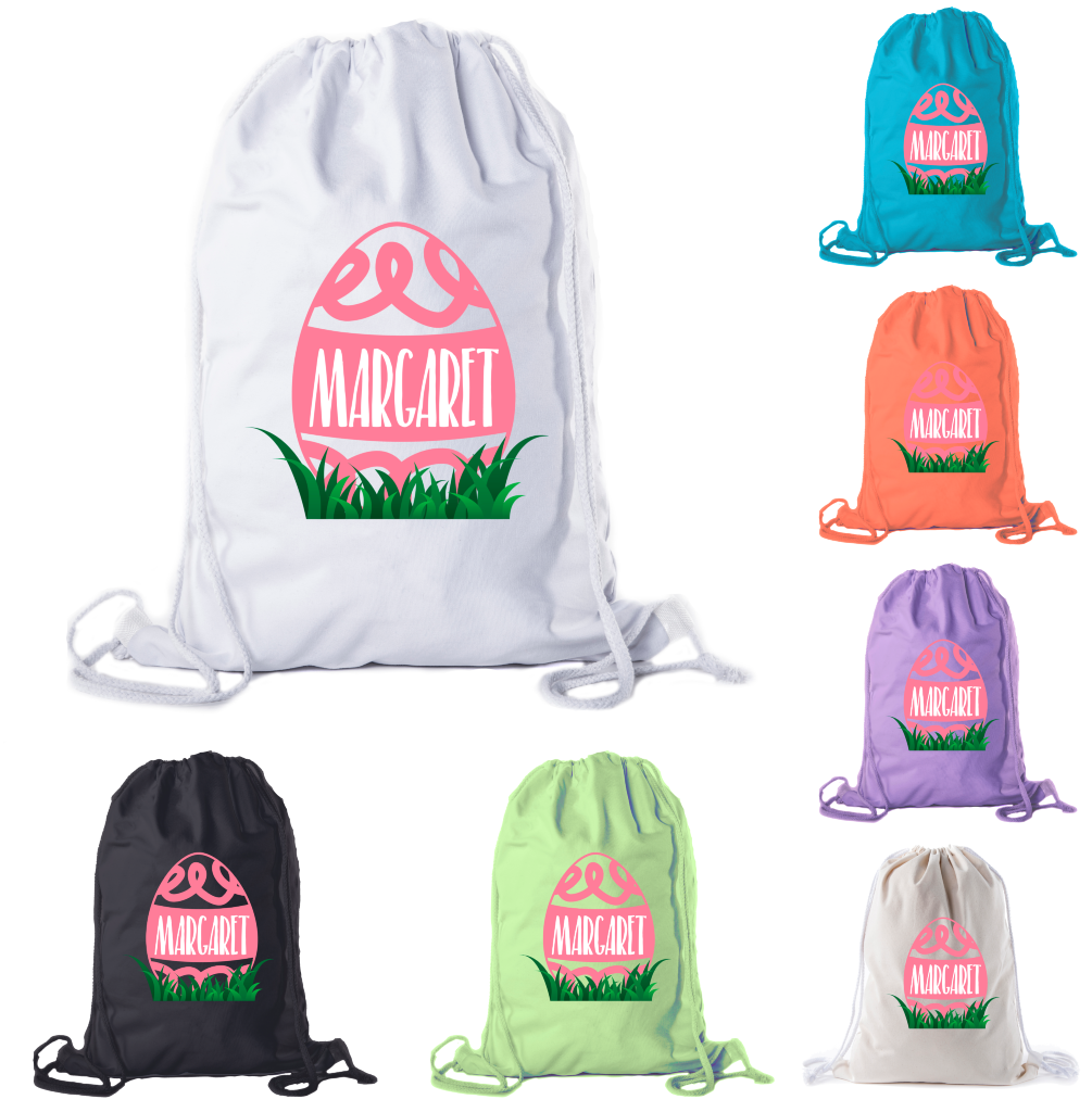 Personalized Easter Basket Bags, Cotton Drawstring Backpacks - Swirly Egg | eBay